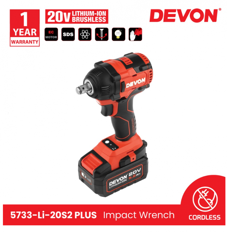 Devon 5733-Li-20S2 Plus 20V Impact Wrench Cordless - IHT Smart Technology